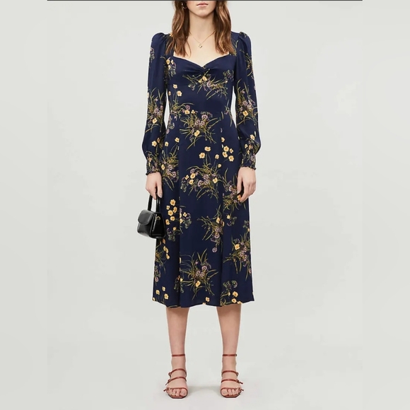 Reformation | Dresses | Reformation Wallflower Navy Floral Midi Dress ...